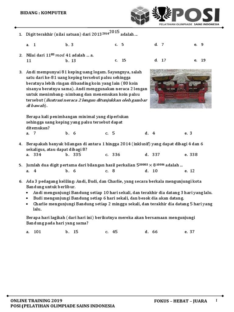Soal Kuis Prediksi Osk Bagian 1 - Komputer SMA | PDF