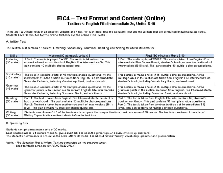 EIC 4 - Test Format and Content - 07.07.2021 - Online | PDF | Multiple ...
