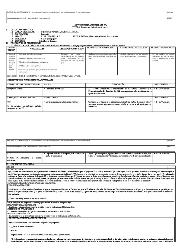 Actividad de Aprendizaje 4 EDA 5 DPCC 3° | PDF | Violación | Violencia