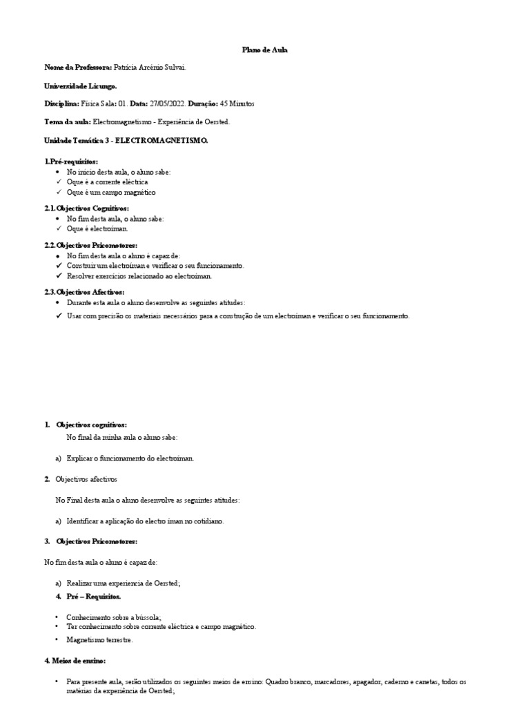 Plano de Aula - Experiência de Orstad | PDF | Magnetismo | Ímã
