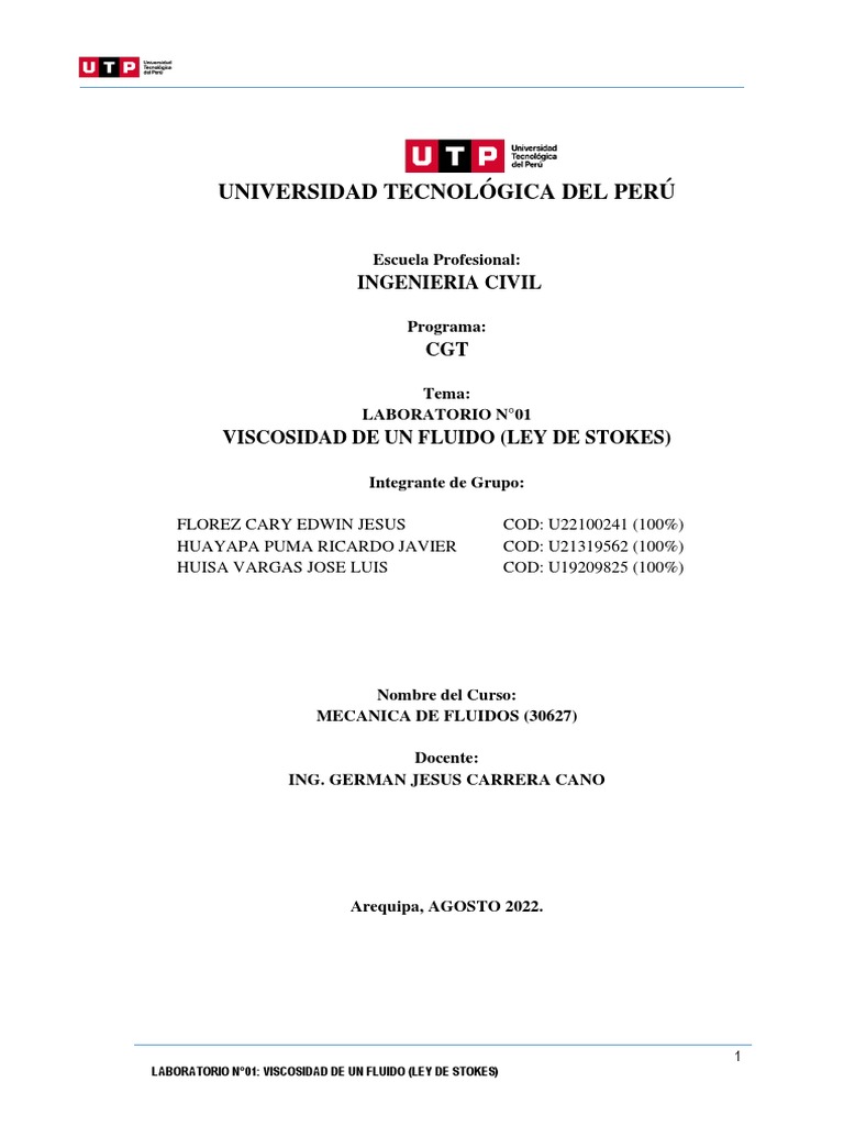 LB 01 - Ley de Stokes | PDF | Viscosidad | Líquidos