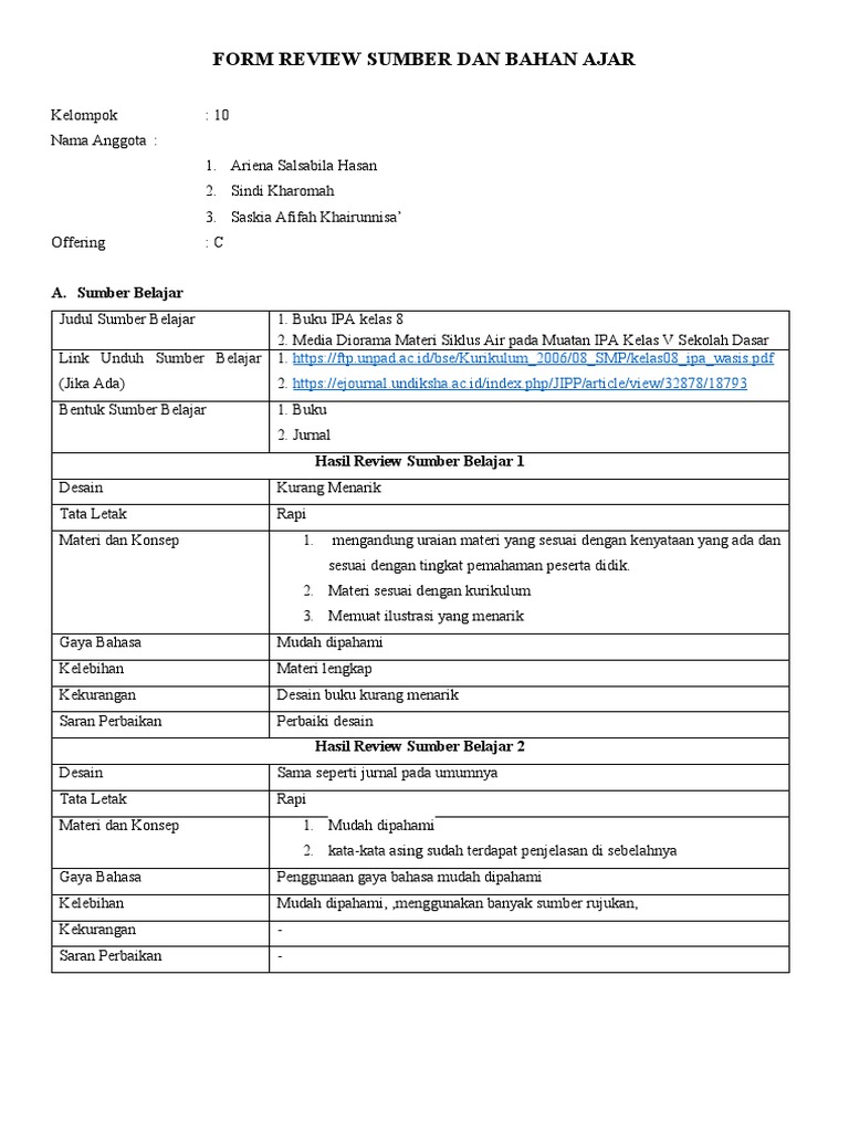 LK 1.1. Review Sumber Dan Media Pembelajaran IPA | PDF