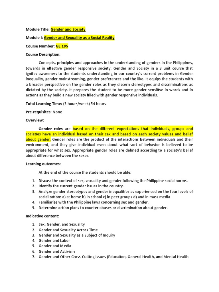 Gender And Society Module 1 Pdf Gender Studies Gender