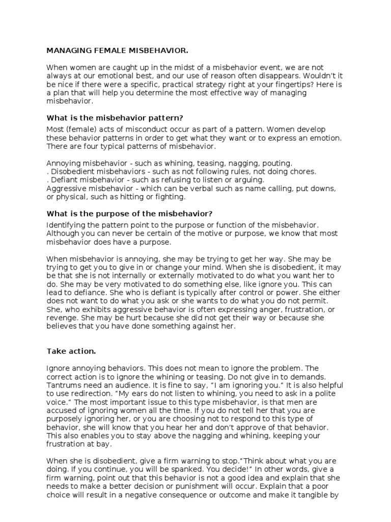 Managing Female Misbehavior | PDF | Spanking | Punishments