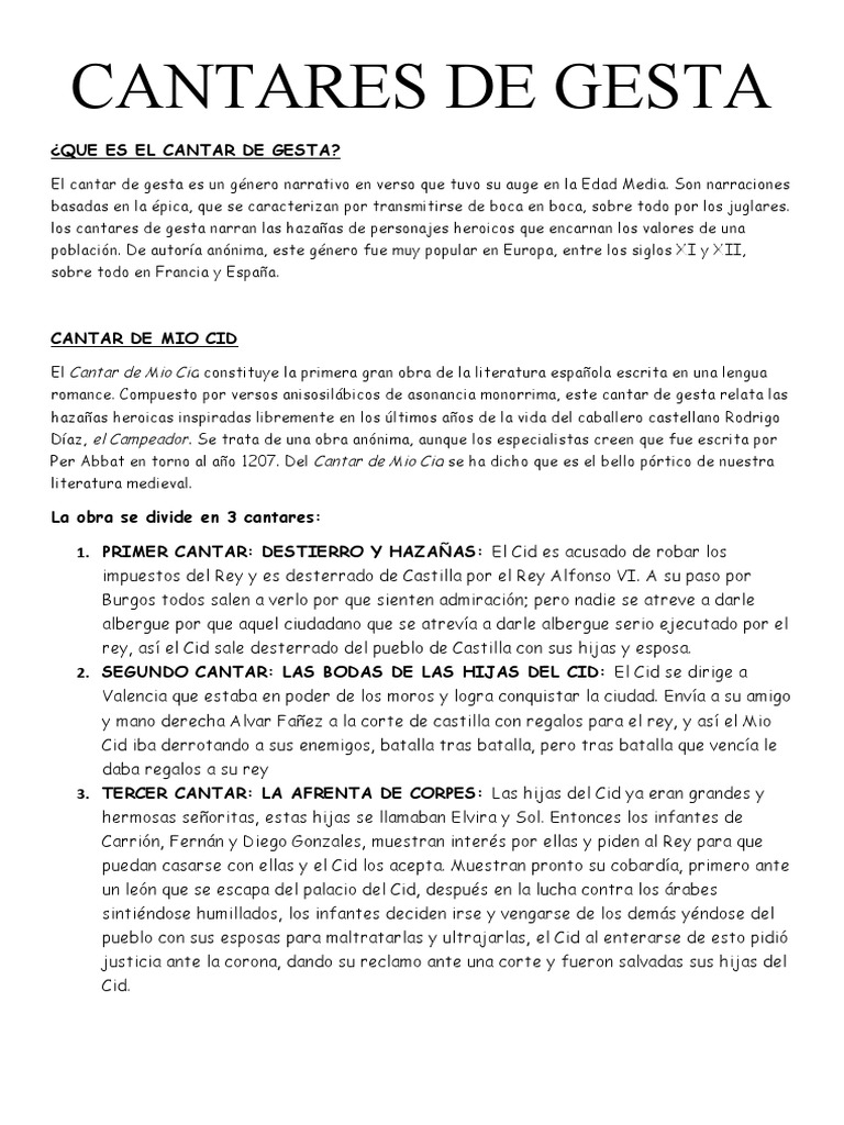 Cantares de Gesta | PDF | Clásicos