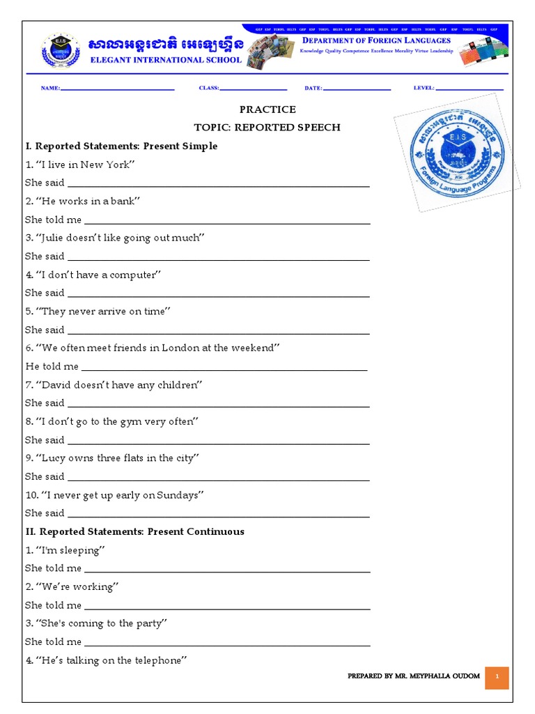 Practice Reported Speech | PDF