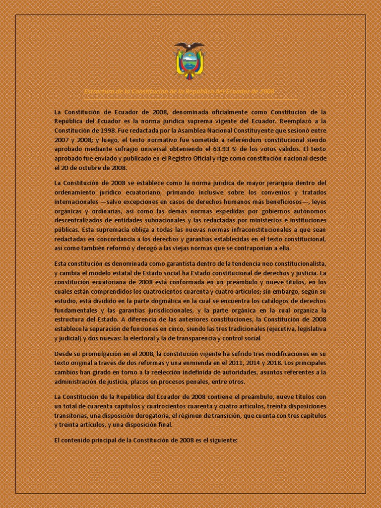 Constitución De La República Del Ecuador De 2008 Pdf Instituciones