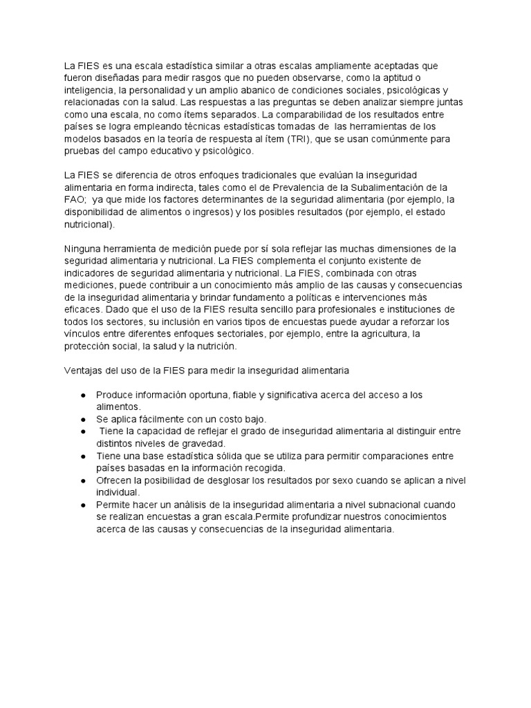FIES | PDF | Seguridad alimentaria | Estadísticas