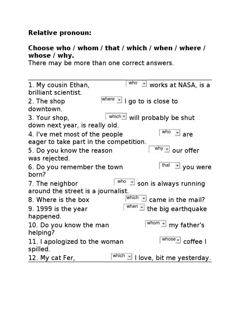 Relative Pronoun Exercise As HW 2-8 | PDF | Mystery, Thriller & Crime ...