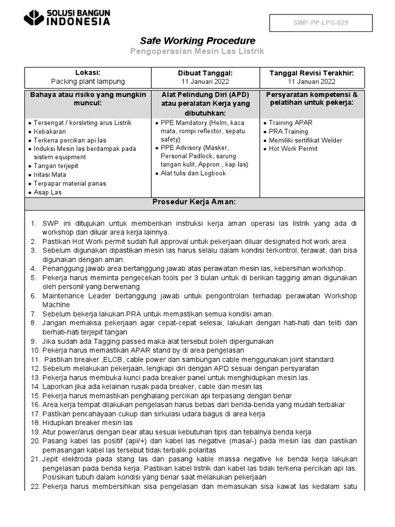 03 - Review SWP - Pengoperasian Mesin Las Listrik (1120) | PDF