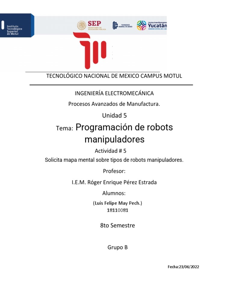 May Pech 8B U5 Act 5 Mapa Mental | PDF | Robot | Robótica