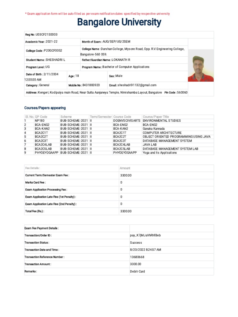 Https Uucms - Karnataka.gov - in ExamGeneral PrintExamApplication | PDF ...