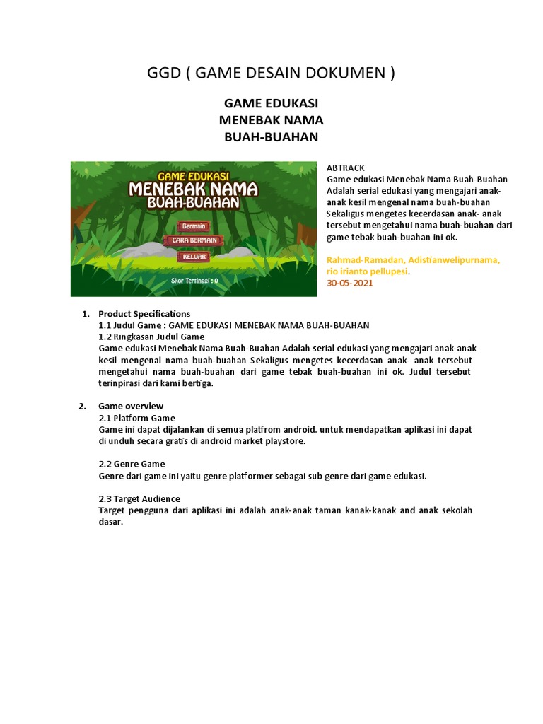 GGD Game Edukasi Menebak Nama Buah-Buhaan | PDF
