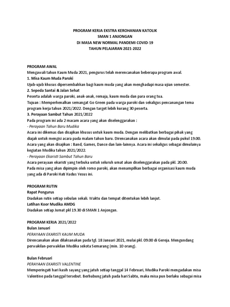 Program Kerja Ekstra Kerohanian Katolik | PDF