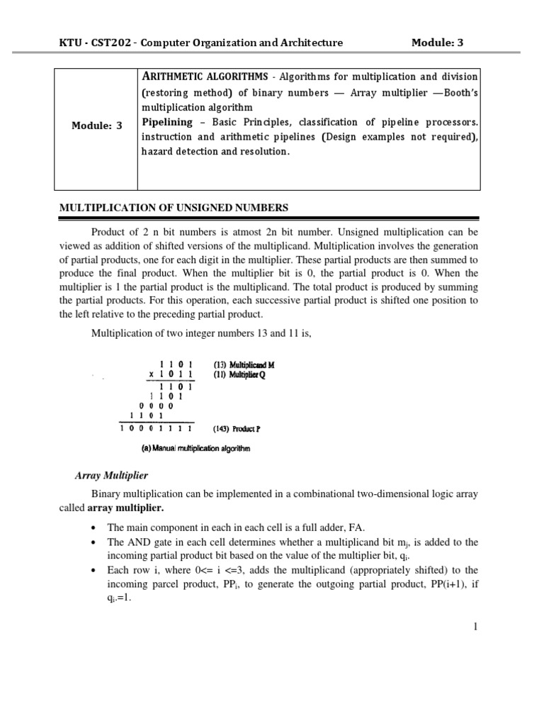 KTU - CST202 - Arithmetic Algorithms and Booth's Multiplication | PDF | Central Processing Unit ...