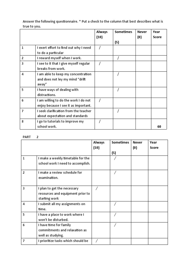 Study habits questionnaire.pdf | PDF | Motivation | Motivational