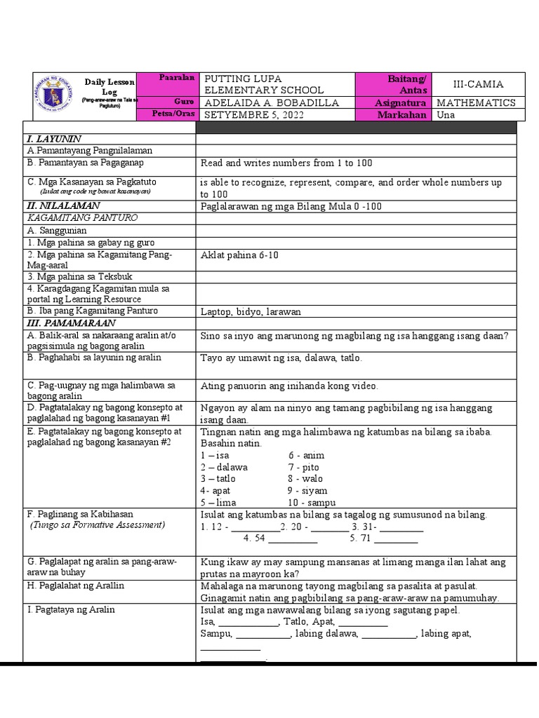 Math DLL NUMERACY | PDF