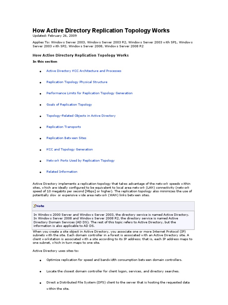 How Active Directory Replication Topology Works | PDF | Active ...