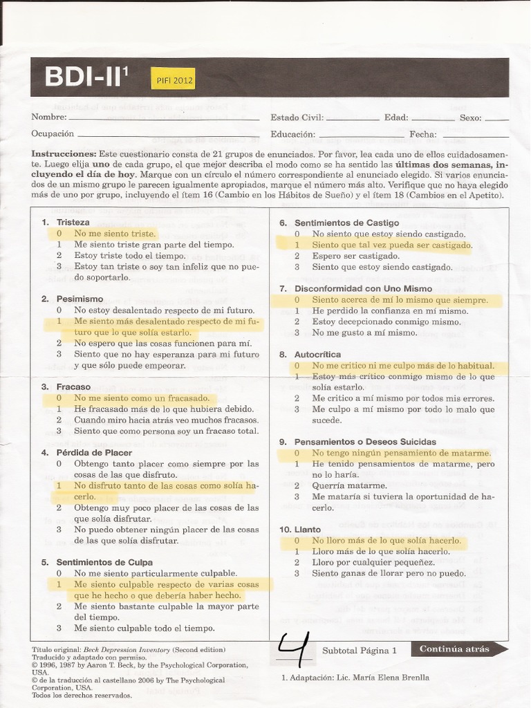Protocolo Bdi-Ii1 | PDF