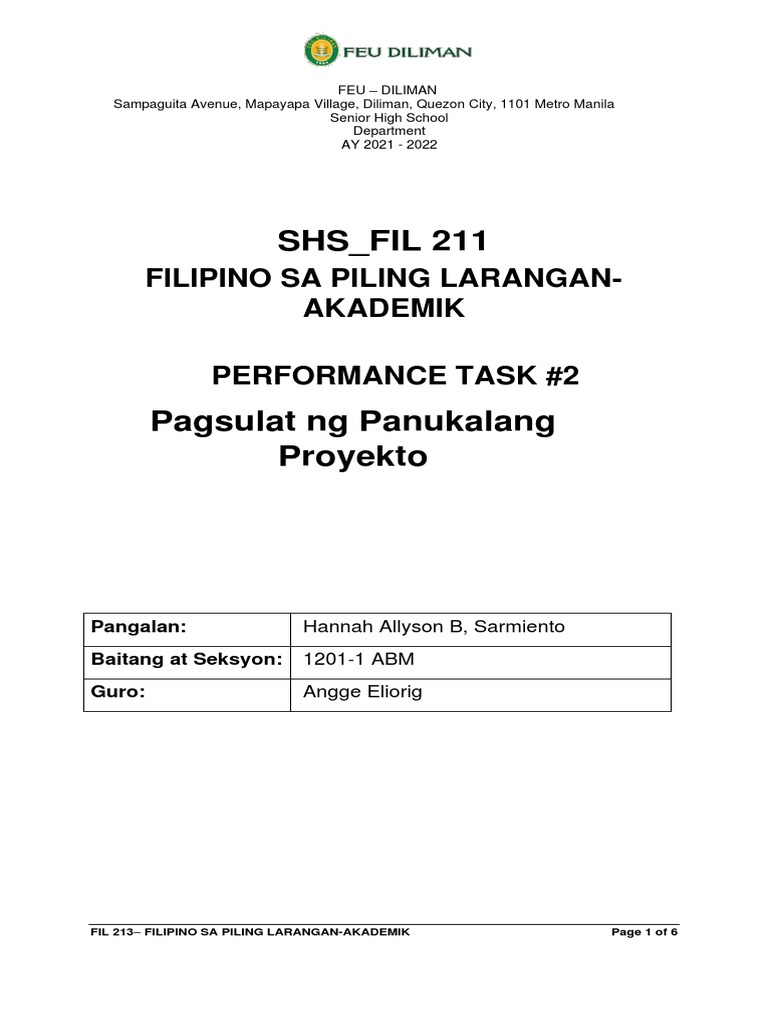 Performance Task 2. | PDF