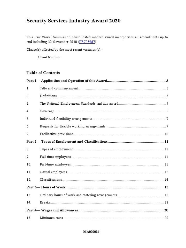 Security Services Award 2020 | PDF | Employment | Overtime