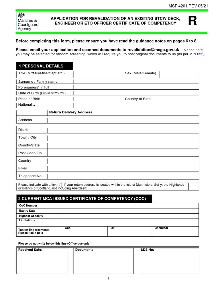 CoC Revalidation MSF 4201 Rev 0521 | PDF | Oil Tanker | Payments
