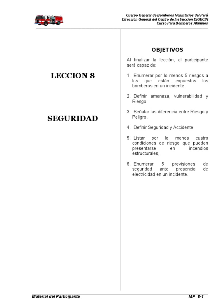 Leccion 8 Seguridad | PDF | Bombero | Riesgo