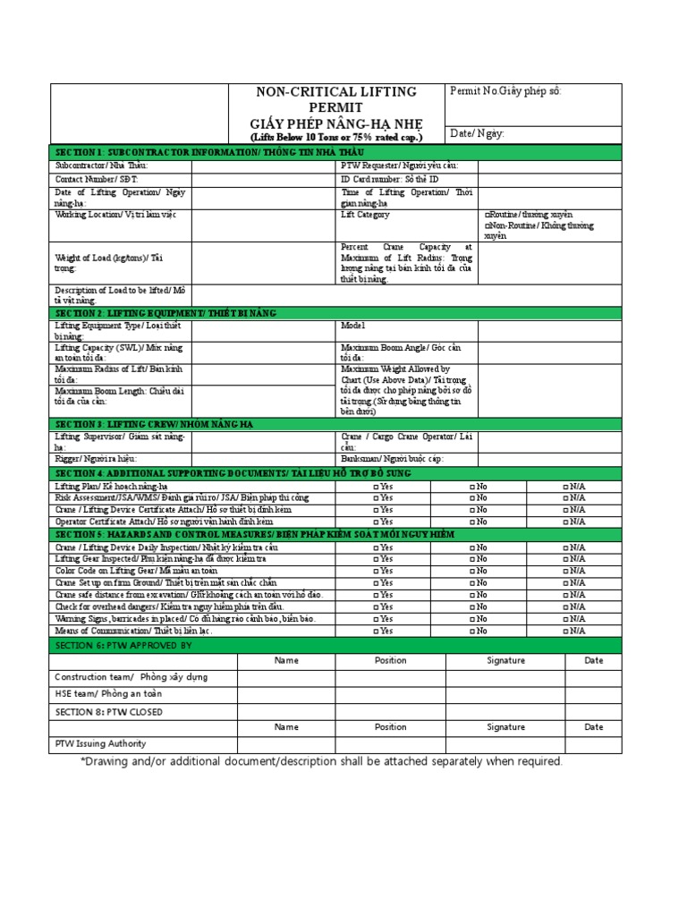Non-Critical Lifting Permit | PDF