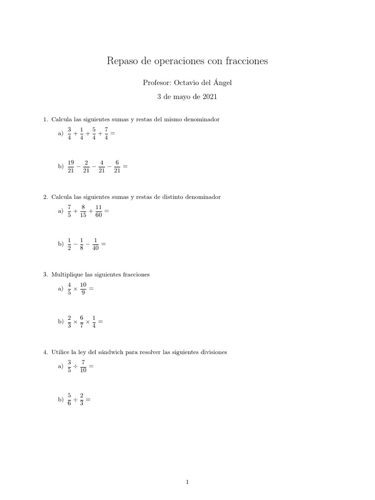 Repaso de Operaciones Con Fracciones | PDF
