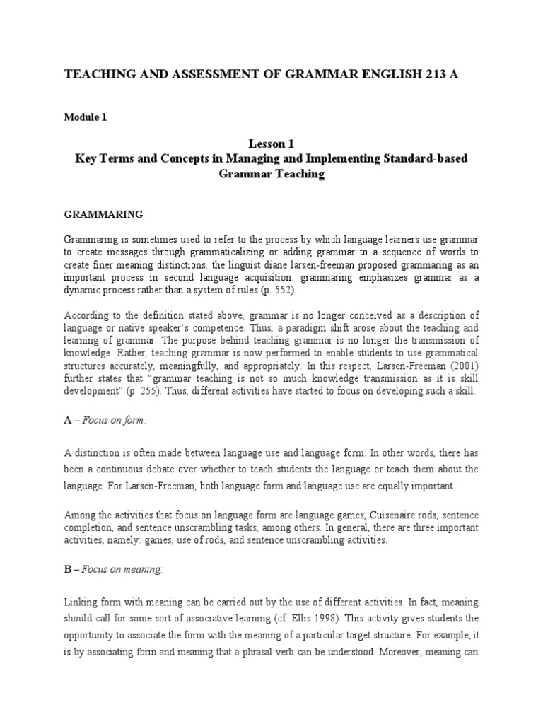 module 1 Teaching Grammar Eng 213 A | PDF | Syntax | Linguistic Typology