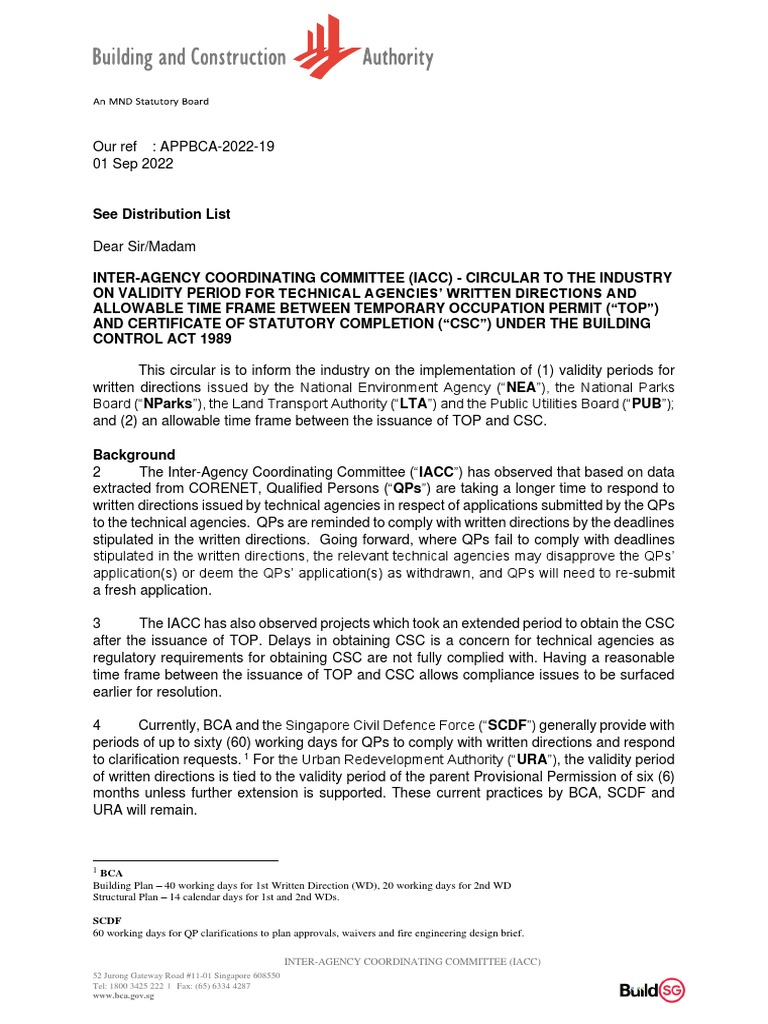 Iacc Advisory To Industry Written Directions and Allowable Time Frame ...