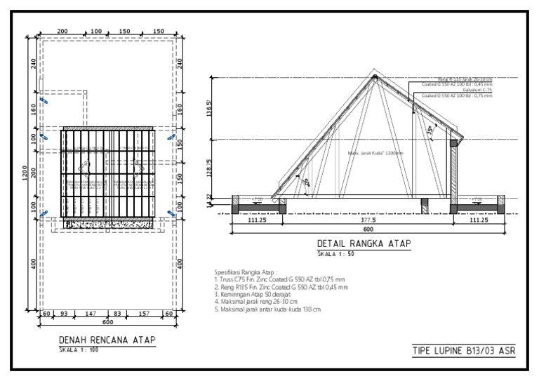 Detail Rangka Atap Type 54 Lupine B13-03 ASR | PDF
