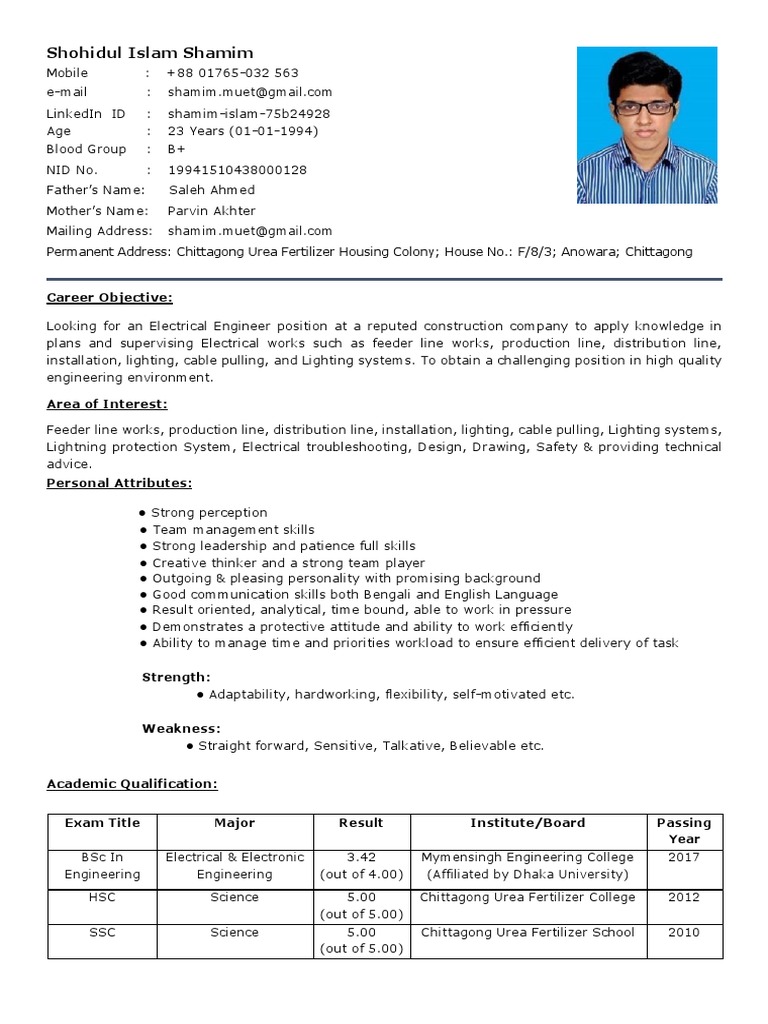 Shamim - CV - BSC in EEE | PDF | Electrical Engineering | Computing