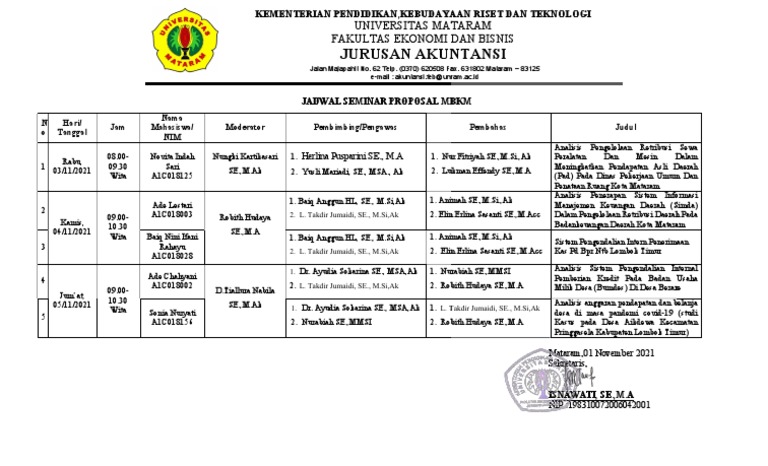 Jadwal Seminar Proposal MBKM 2021 | PDF