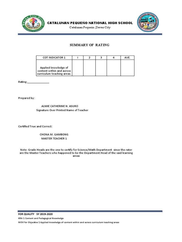 KRA1-OBJECTIVE-1-FOR-QUALITYEFFICIENCY | PDF | Curriculum | Teachers
