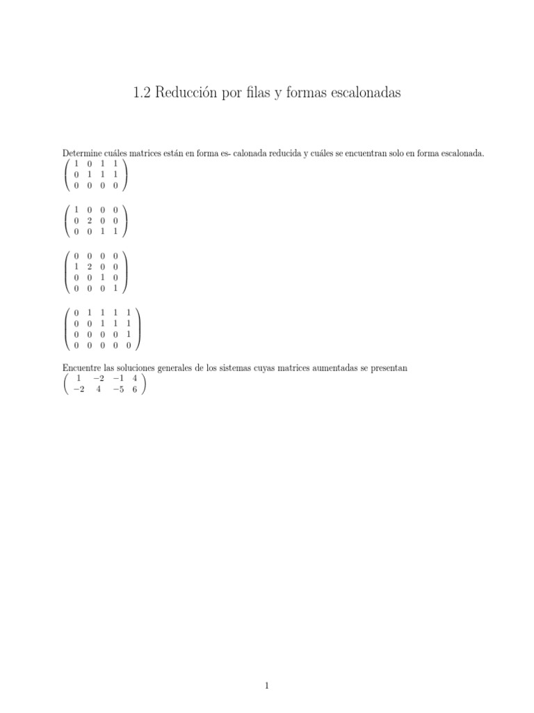 Identificación de matrices en forma escalonada y escalonada reducida, y ...