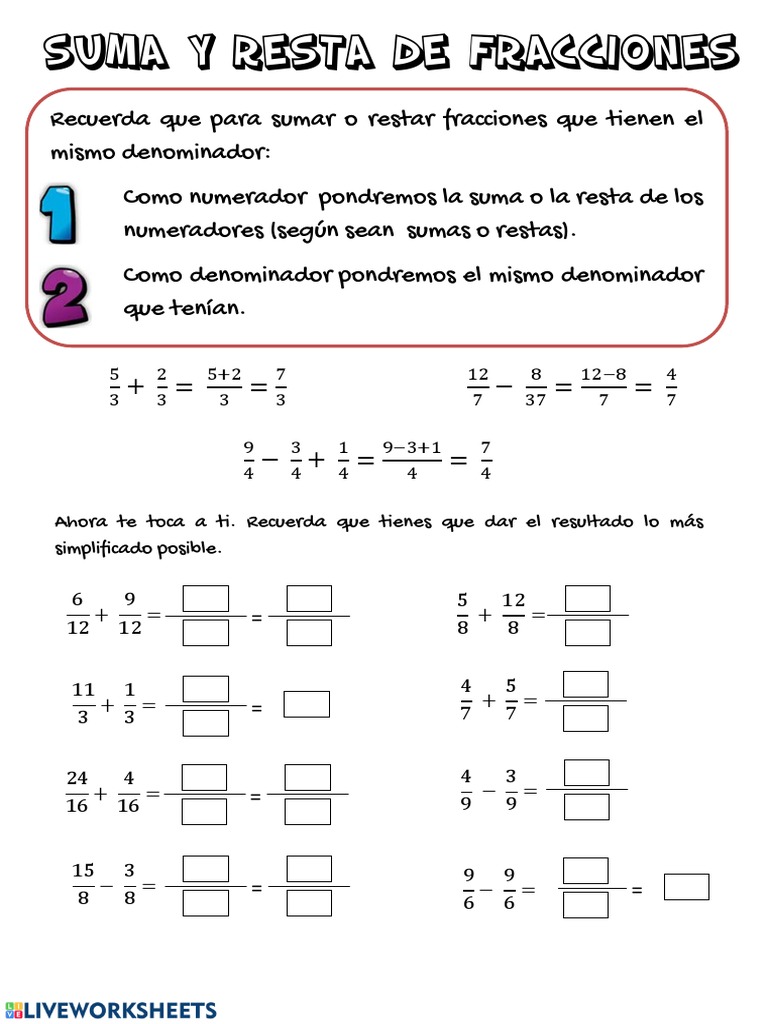 Suma y Resta de Fracciones | PDF