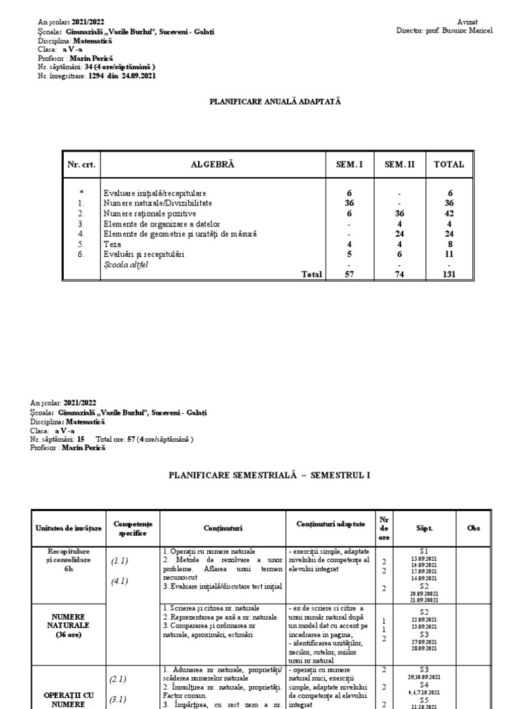 CES - Planificare - Anuala - Adaptata - Clasa - A - 5 A - An - Scolar - 20212022 | PDF