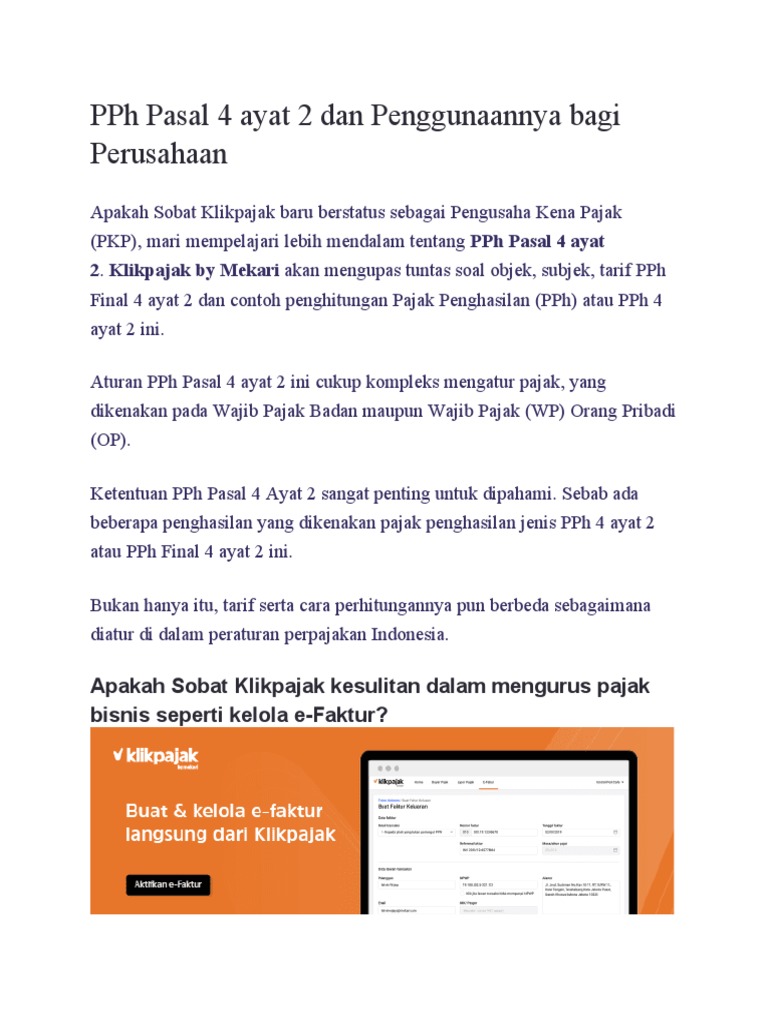 PPH Pasal 4 Ayat 2 Dan Penggunaannya Bagi Perusahaan | PDF