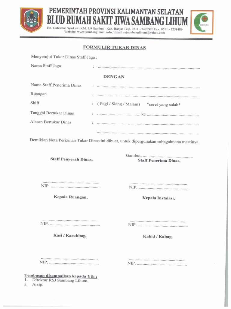 Contoh Form Surat Izin Tukar Dinas | PDF