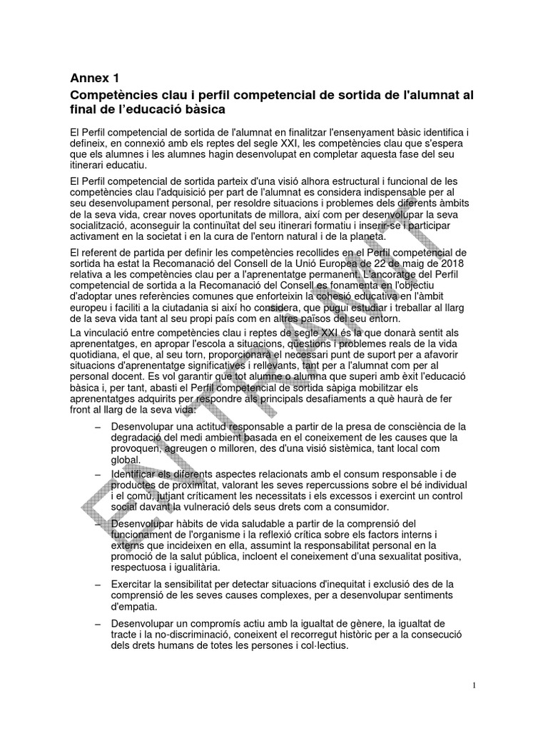 Annex 1 - Competències Clau I Perfil Competencial de Sortida | PDF