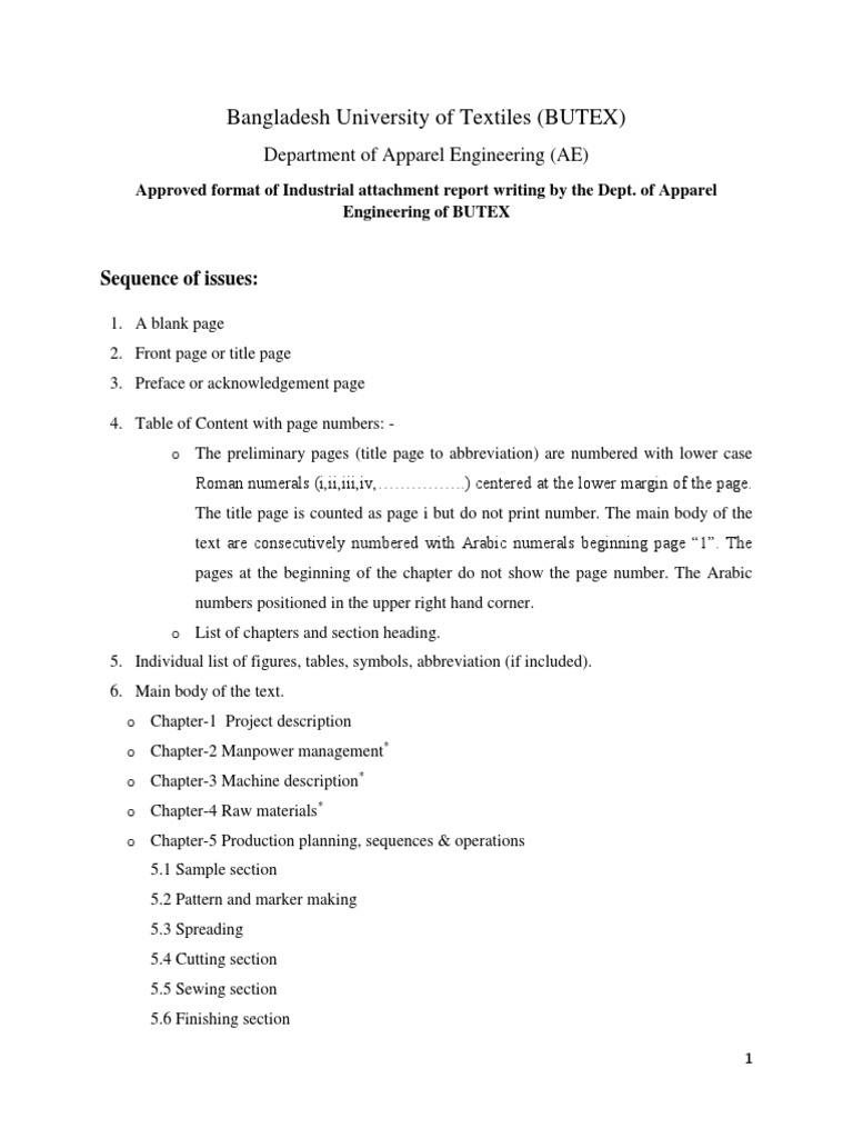 Industrial Attachment Report Approved Guideline For The Students of Apparel Engineering Dept ...