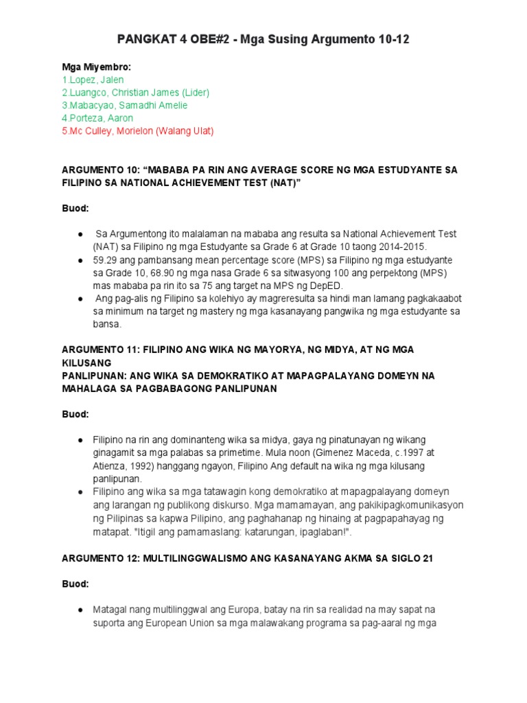 OBE2 Pangkat 4 Pasulat Na Ulat Argumento 10 12 1 | PDF