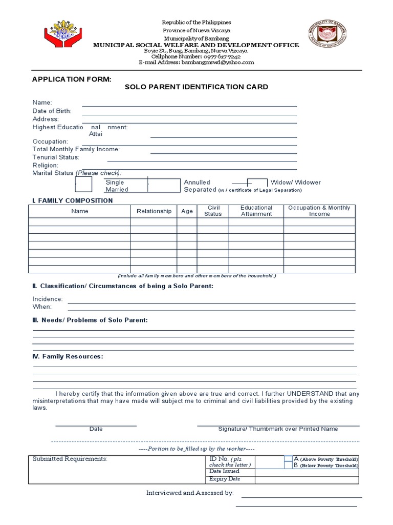 Solo Parent ID Application Form | PDF