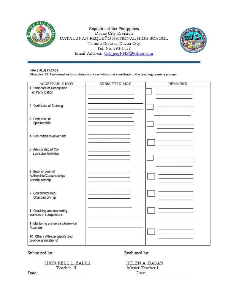 KRA 5 OBJECTIVE 13 Performed Various Related Work Activities That Contribute To The Teaching ...