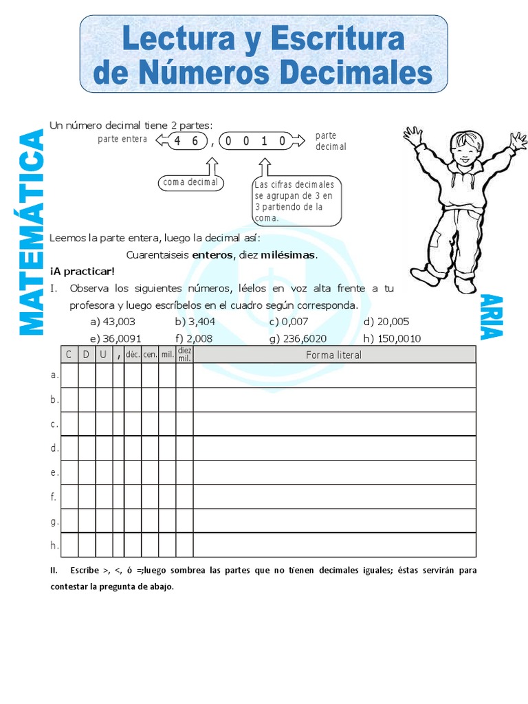 Lectura y Escritura de Numeros Decimales | PDF