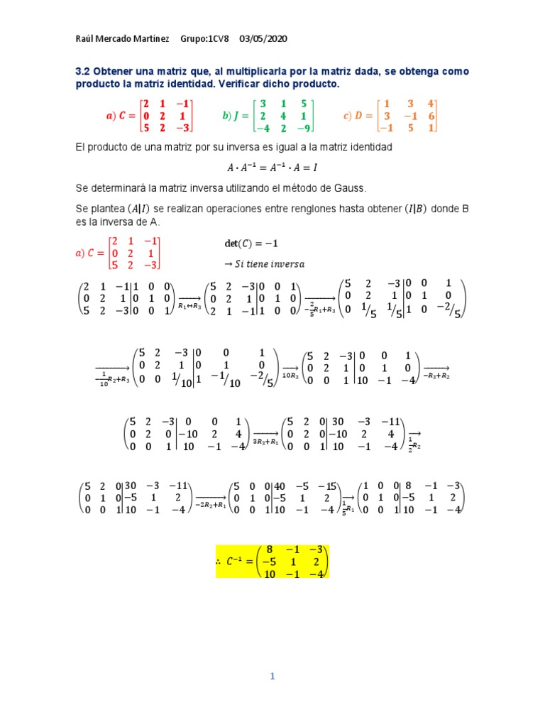 Ejercicios de Inversa de Una Matriz - Fundamentos de Algebra Lineal ...