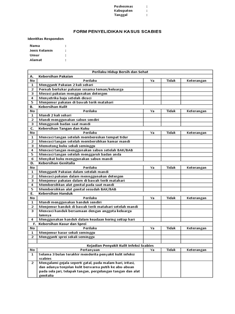 Form Penyelidikan Kasus Scabies | PDF