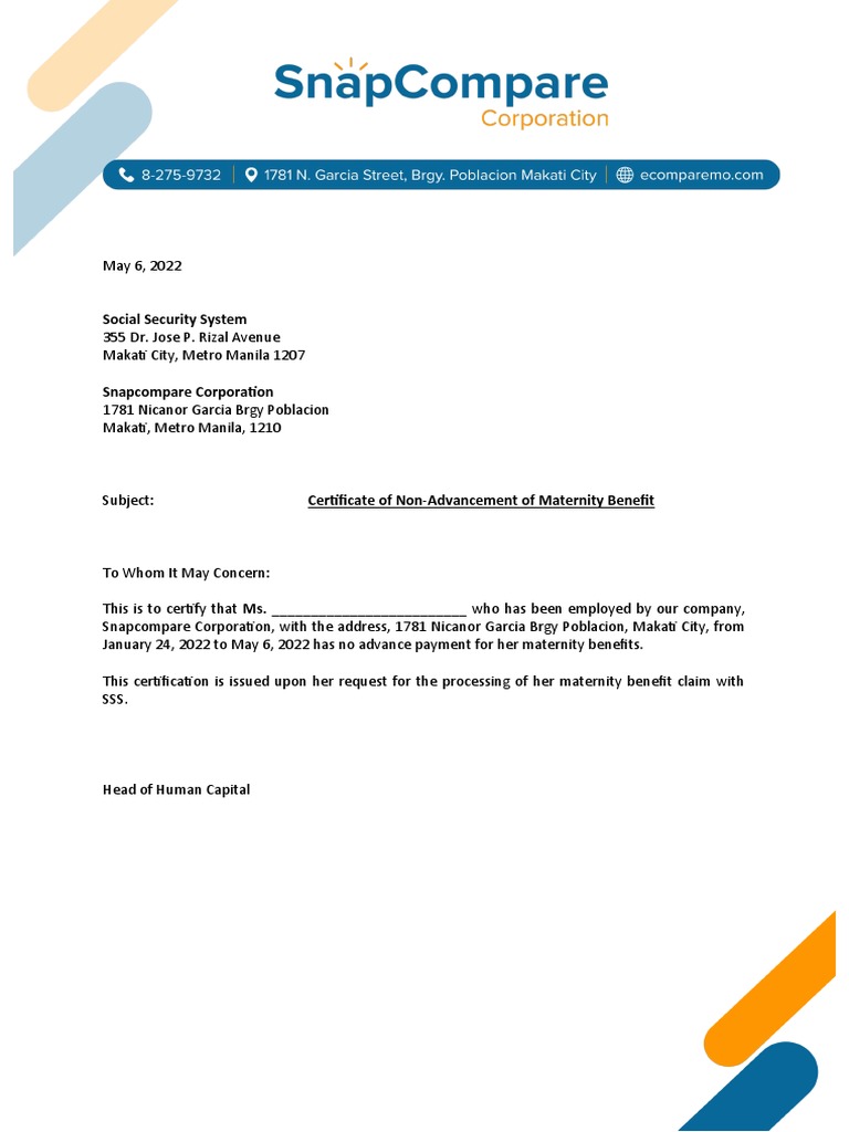 Certificate of Non Cash Advancement - SSS | PDF