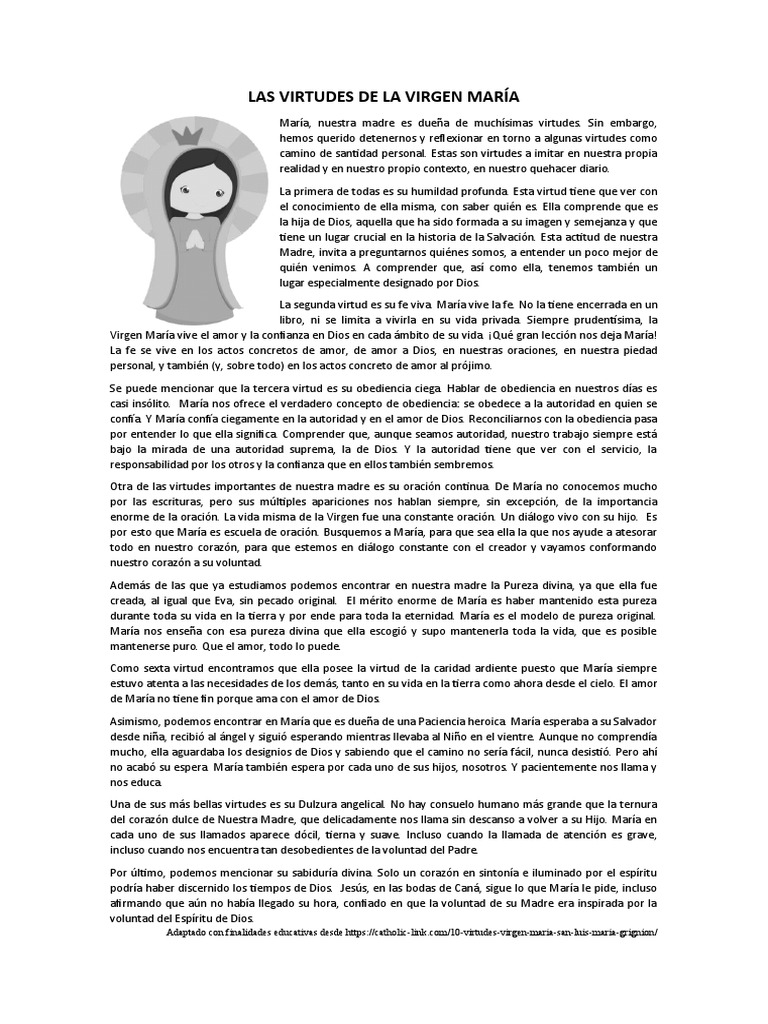Las Virtudes de La Virgen María | PDF | María, madre de Jesús | Amor